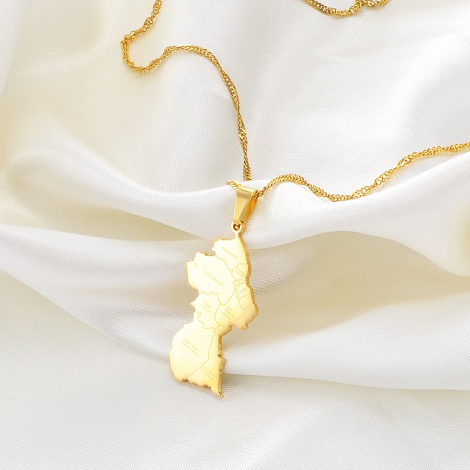 Collier carte Guyana couleur or – King Drapeaux